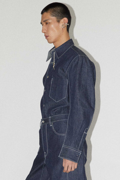 Navy Raw Denim Curved Arm Shirt – KARMUEL YOUNG
